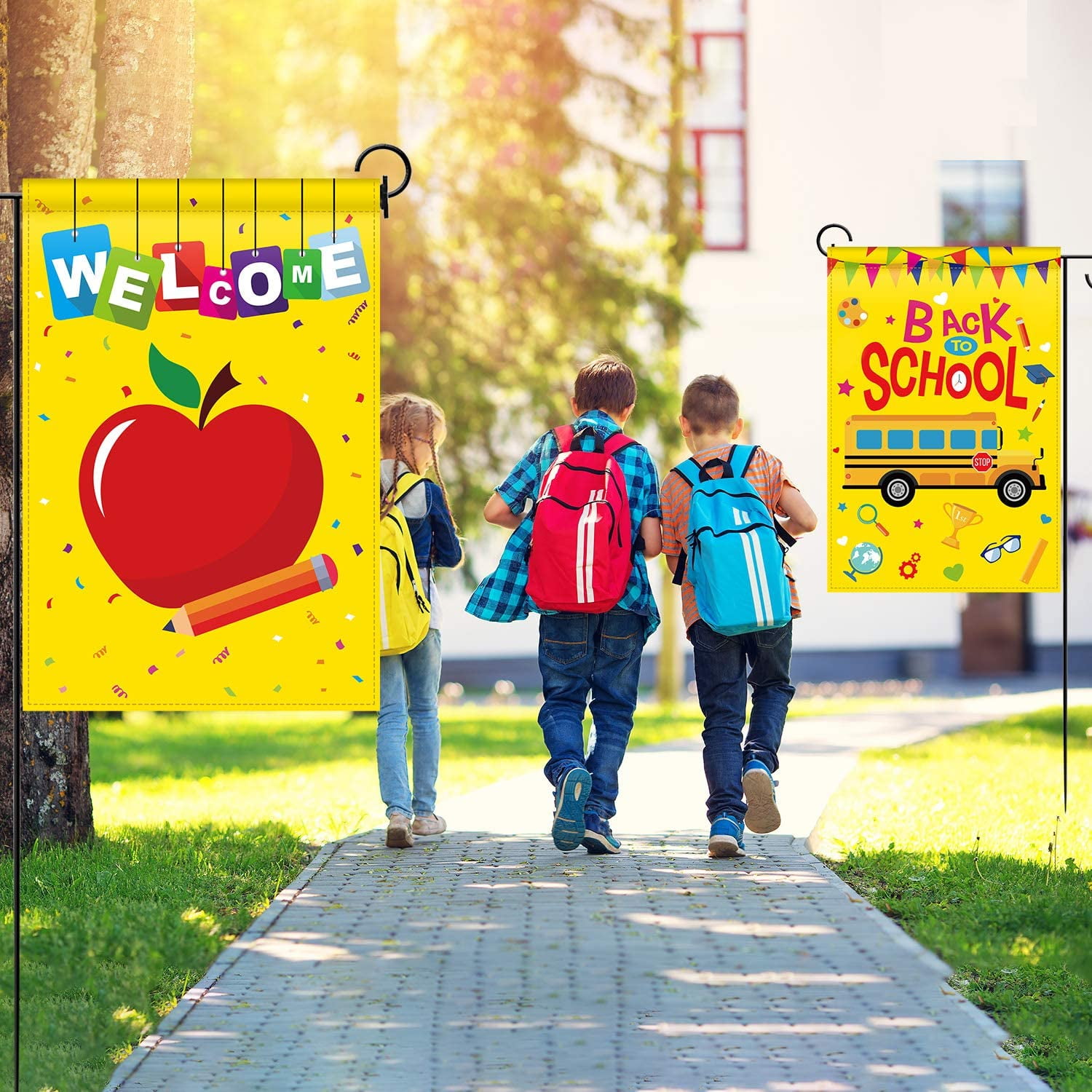 2 PACK Welcome Garden Flag for Back to School Party Decoration, Double ...