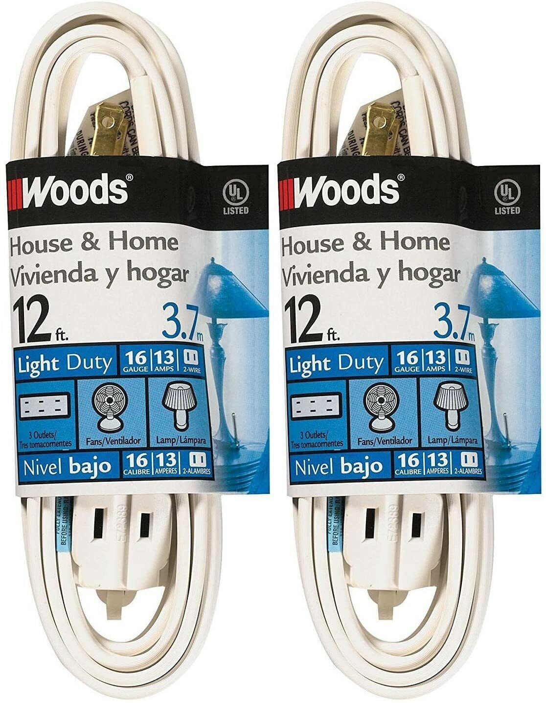 [2-PACK] - Woods 0602W 3-Outlet 16/2 Cube Extension Cord w/ Power Tap ...