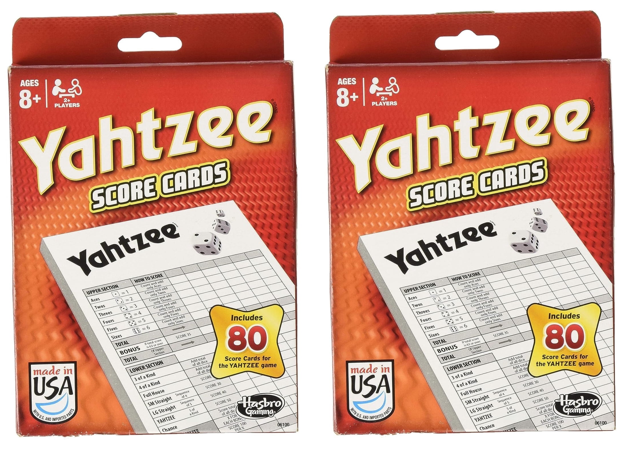 Yahtzee Score Cards, 2-Pack, Ages 8 and Up, 160 Cards, Dice Game for 2 ...