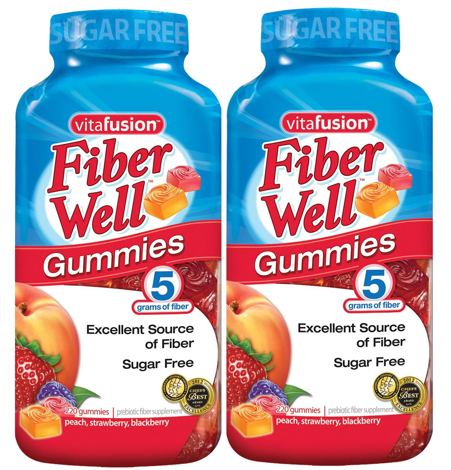 vitafusion Fiber Gummies, Sugar Free, 2 Pack, 220 Count, Peach ...