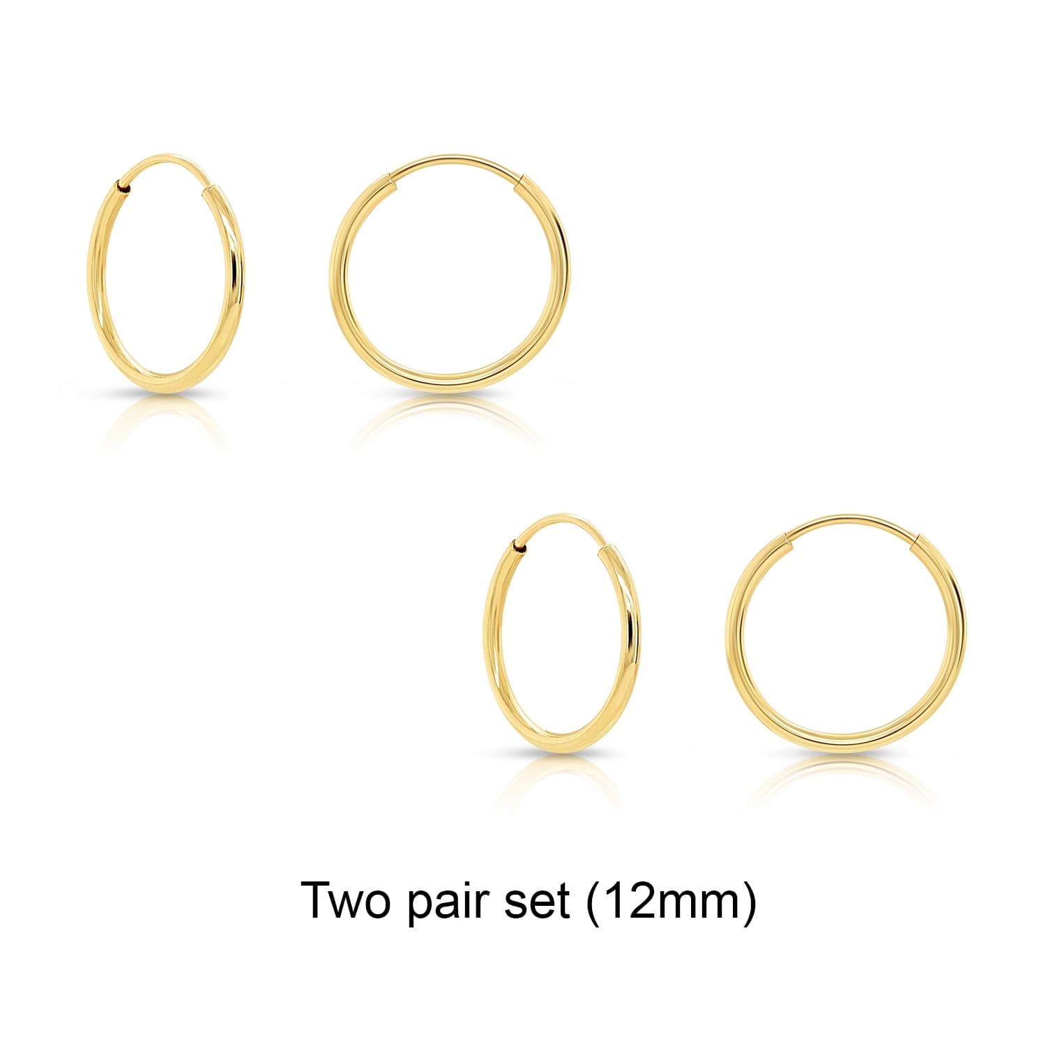 2 PAIR SET! Tilo Jewelry 14K Yellow Gold Endless Hoop Earrings, 1mm ...
