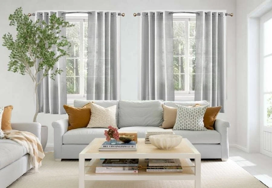 Gorgeous Home Linen 2-Panels Mira Solid Semi Sheer Window Curtain Faux ...