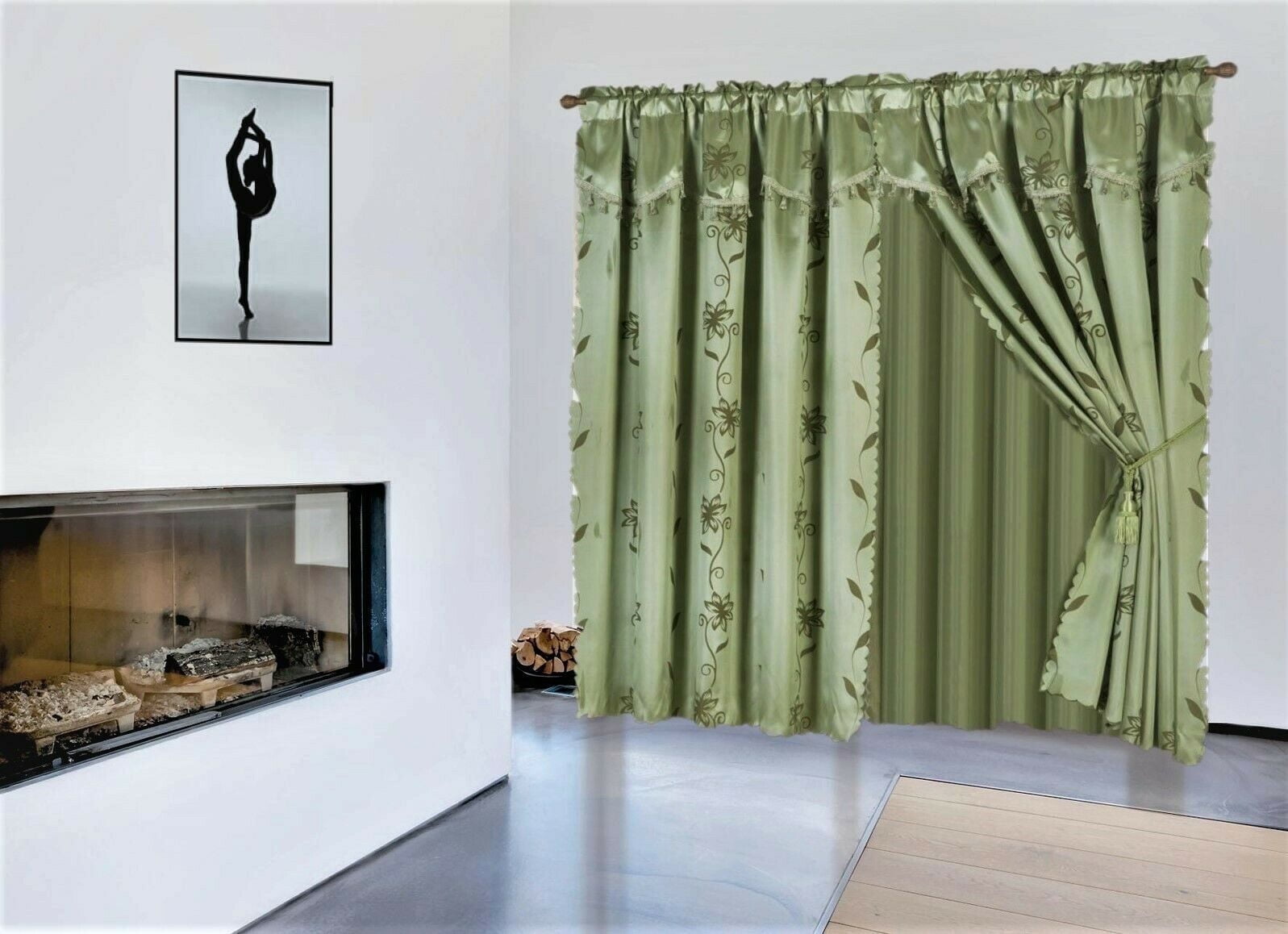 2 PANEL WINDOW CURTAIN SET (120" W X 84" L ) WITH VALANCE AND SHEER ...