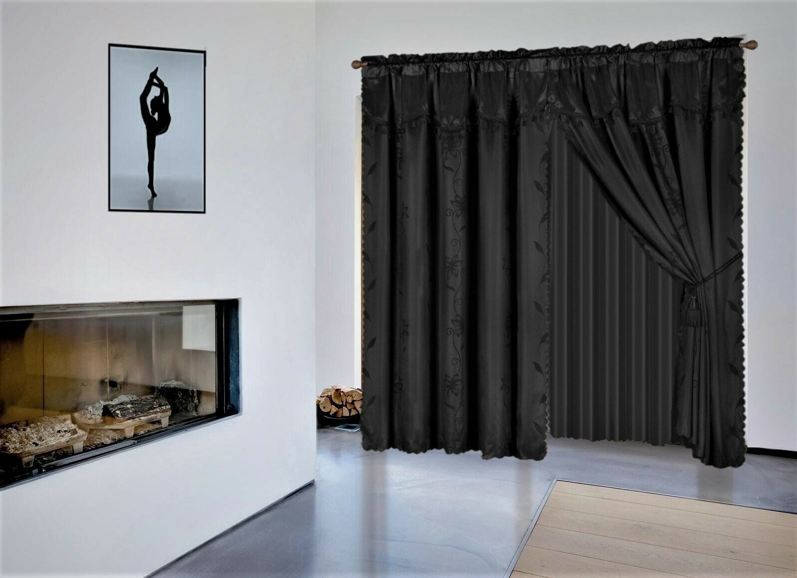 2 PANEL WINDOW CURTAIN SET (120" W X 84" L ) WITH VALANCE AND SHEER ...