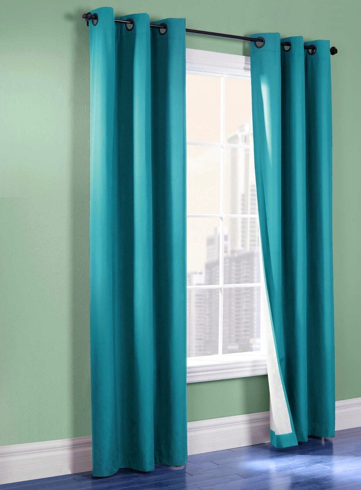 2 PANELS GROMMET FAUX SILK WINDOW CURTAINS DRAPE FOAM LINED BLACKOUT ...