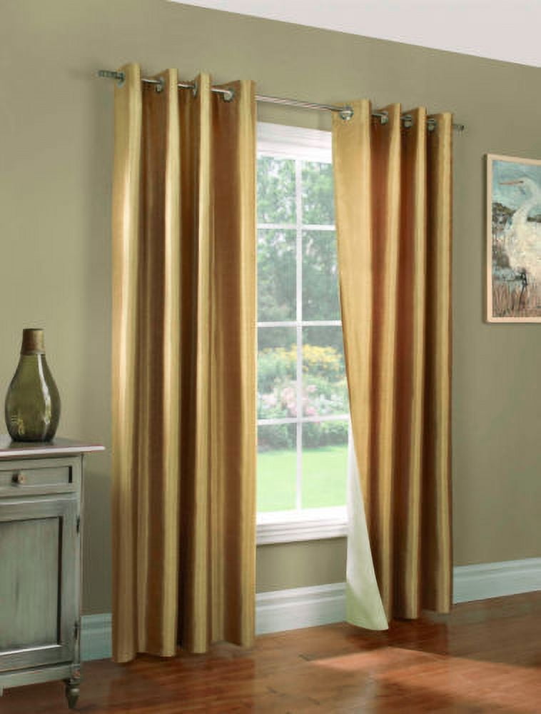 2 PANELS GROMMET FAUX SILK WINDOW CURTAINS DRAPE FOAM LINED BLACKOUT ...