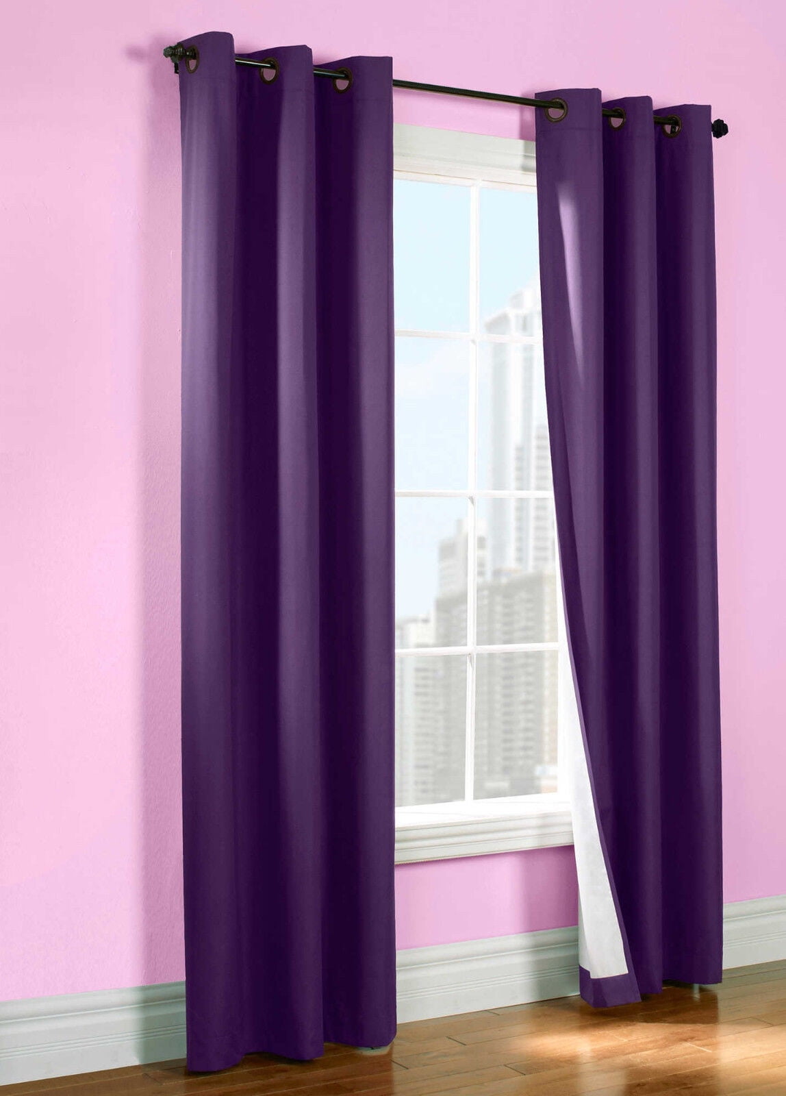 2 PANELS GROMMET FAUX SILK WINDOW CURTAINS DRAPE FOAM LINED BLACKOUT ...