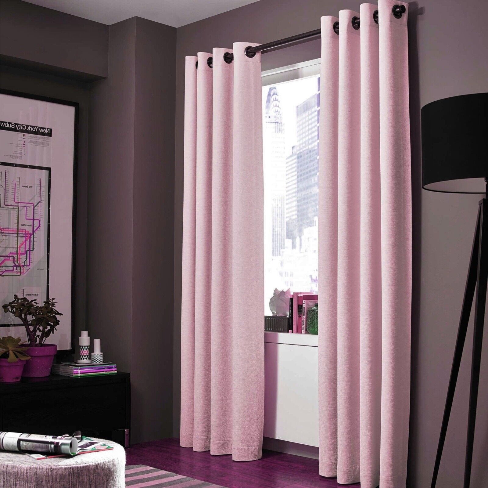 2 PANELS GROMMET FAUX SILK WINDOW CURTAINS DRAPE FOAM LINED BLACKOUT ...