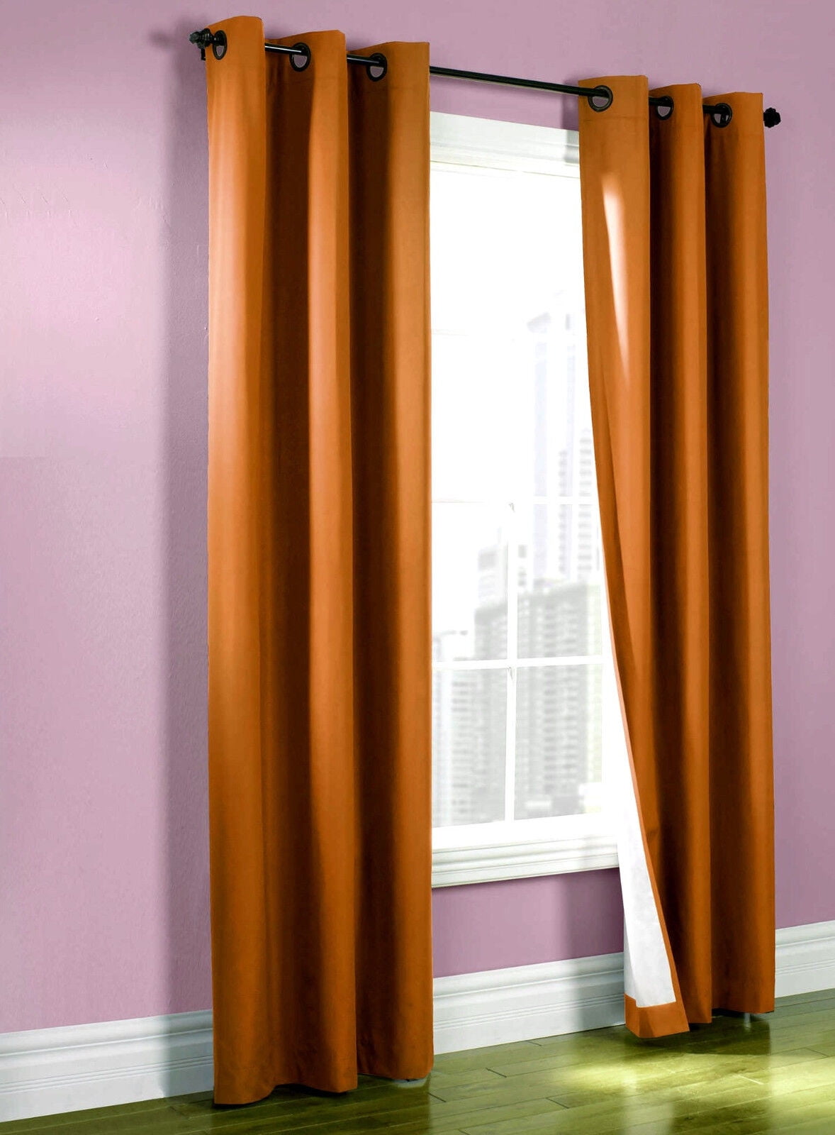 2 PANELS GROMMET FAUX SILK WINDOW CURTAINS DRAPE FOAM LINED BLACKOUT ...