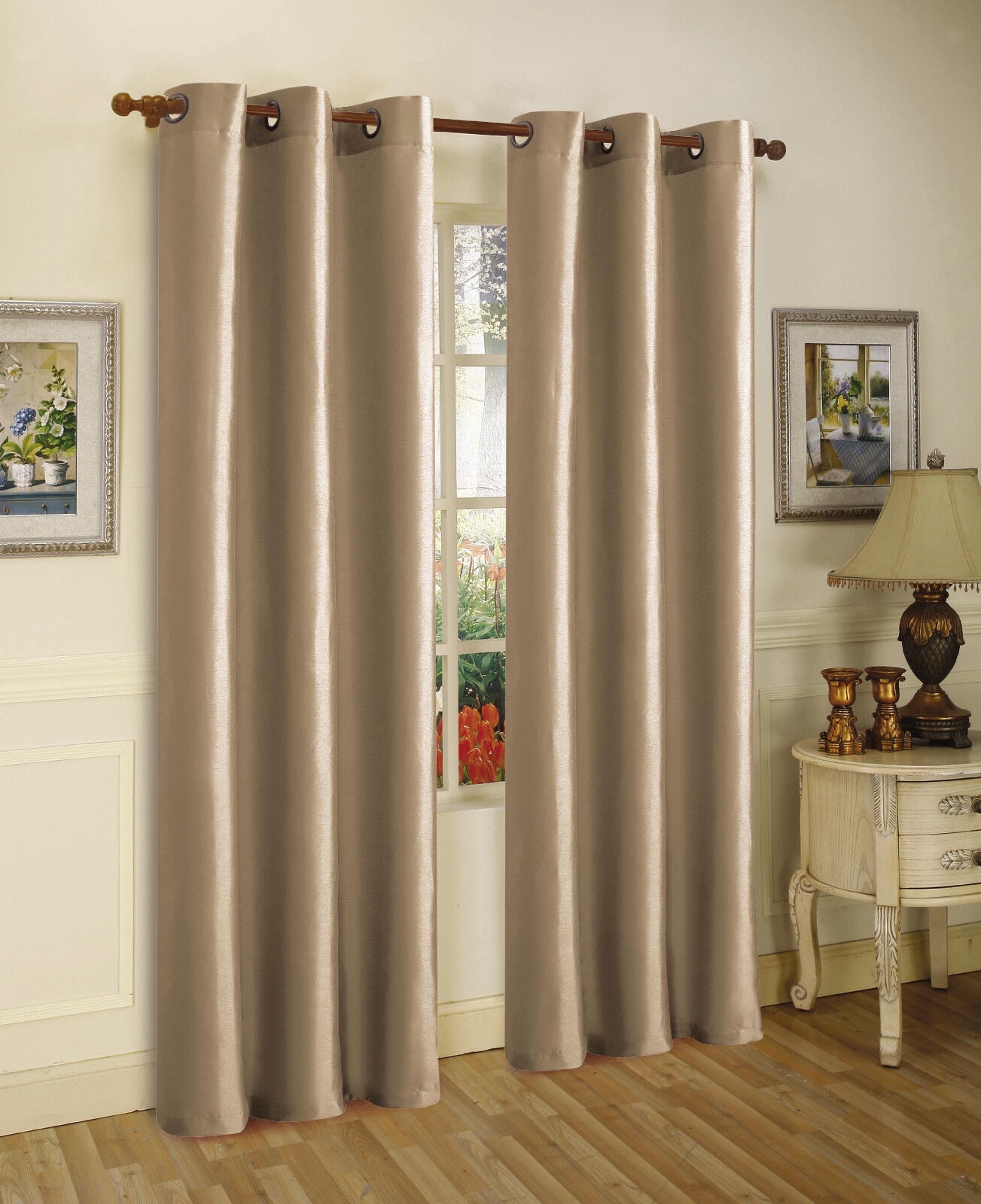 2 PANELS GROMMET FAUX SILK WINDOW CURTAINS DRAPE FOAM LINED BLACKOUT ...