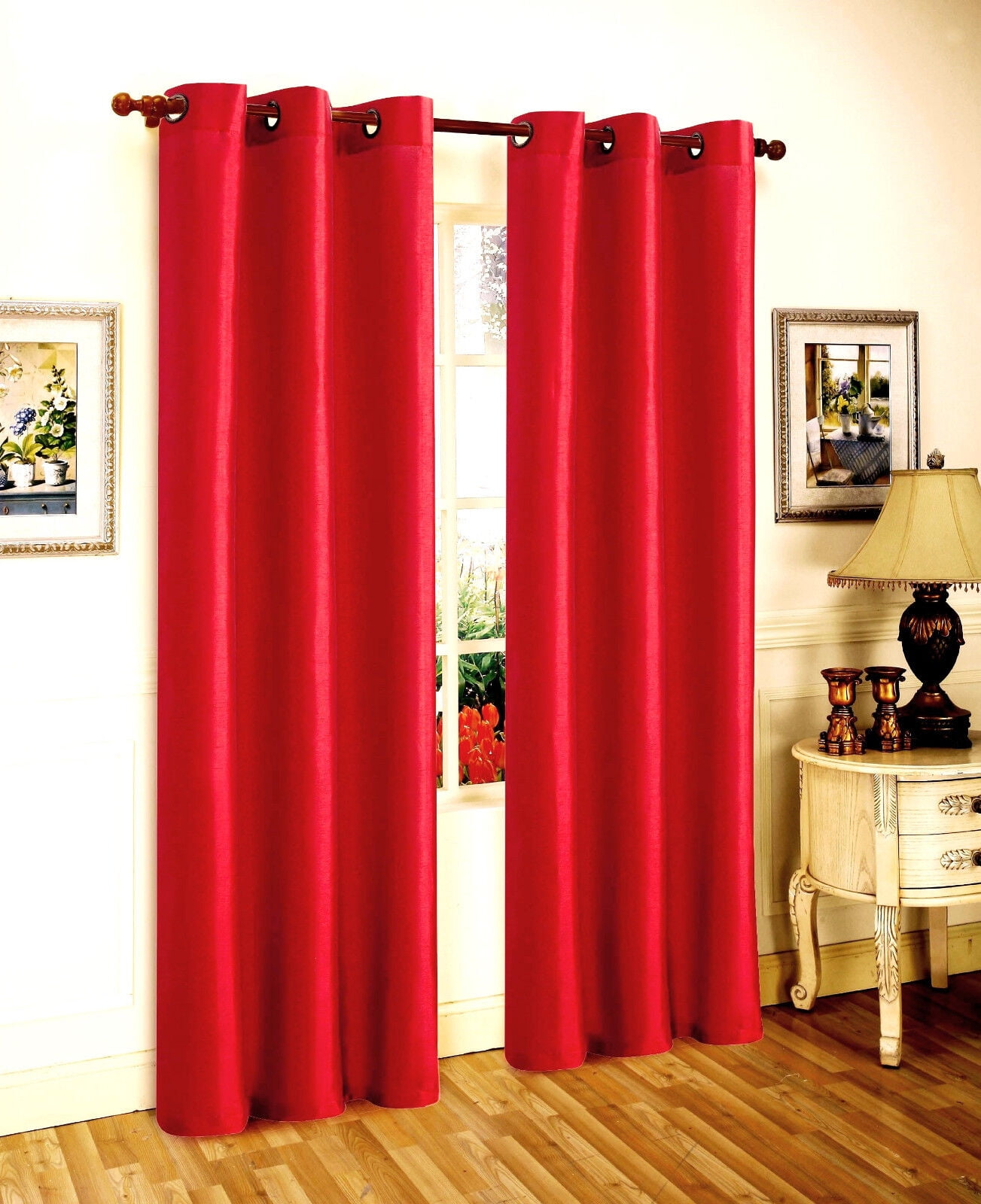 2 PANELS GROMMET FAUX SILK WINDOW CURTAINS DRAPE FOAM LINED BLACKOUT ...