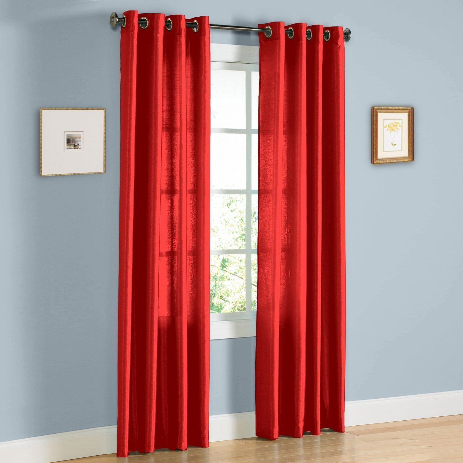 2 PANELS MIRA GROMMET FAUX SILK WINDOW CURTAINS DRAPE SEMI SHEER 55 ...