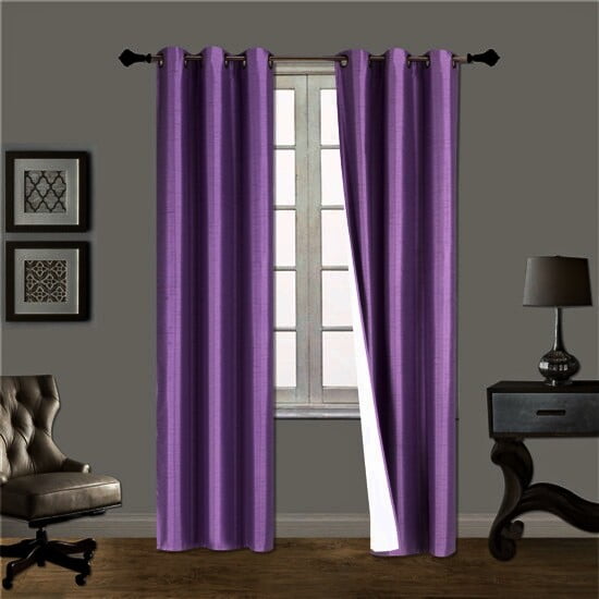 2 PANELS SILK BLACKOUT THERMAL GROMMET FOAM LINED WINDOW CURTAIN DRAPE ...