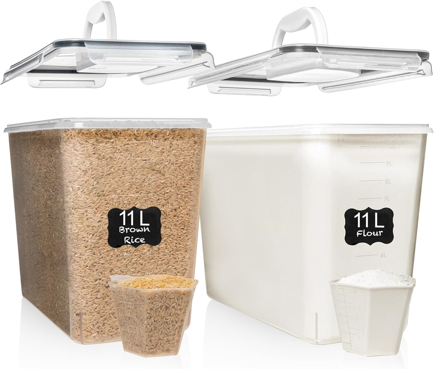 2 PC (11L | 372 oz) Flour Sugar Storage Containers with Easy Carry ...