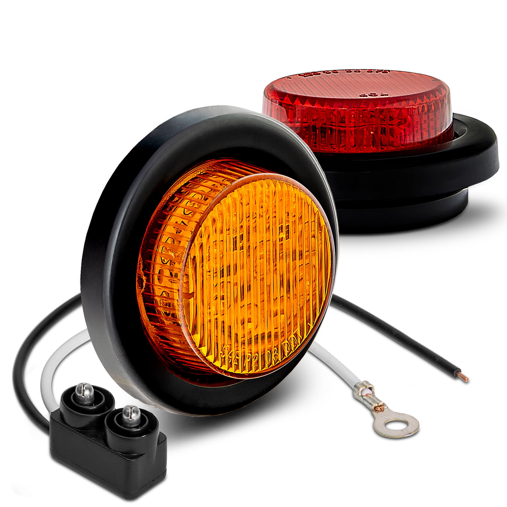 2 PC 2" Round LED Clearance Light Side Marker - Two in One Reflector ...