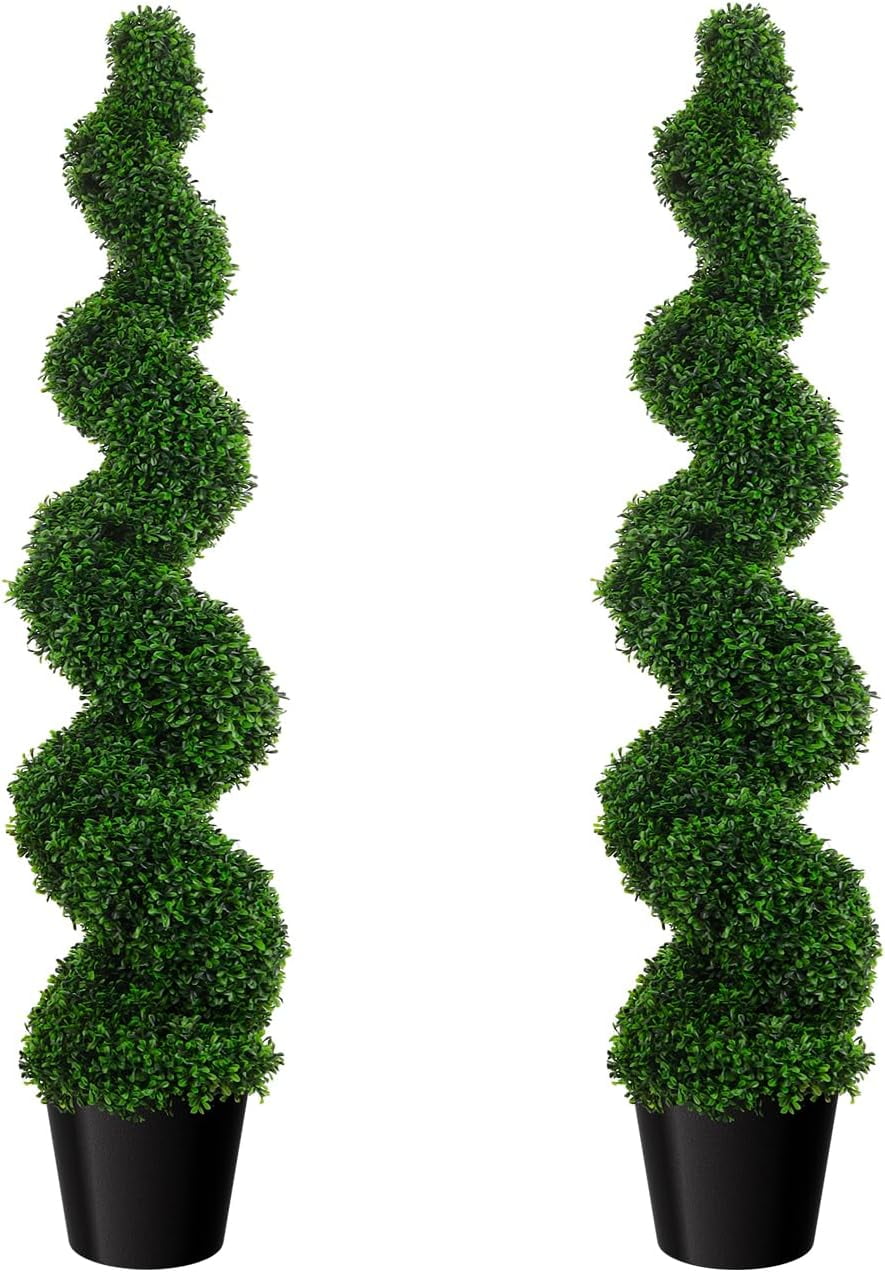 2 PC 4FT Artificial Boxwood Spiral Topiary Trees, Artificial Christmas ...