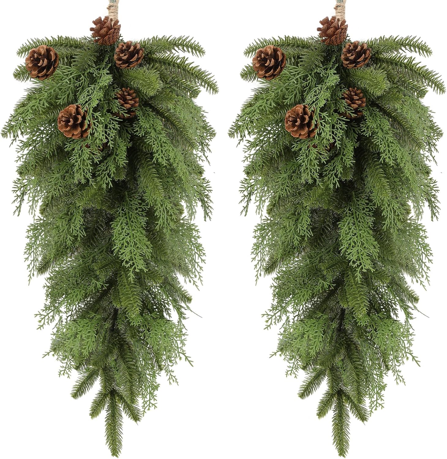 2 PC Artificial Christmas Teardrop Swag, 26" Artificial Pine Needle ...