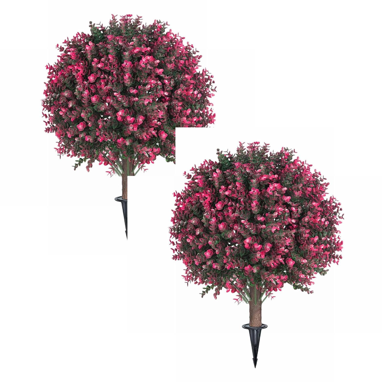 2 PC Artificial Rose Boxwood Topiary Ball Bush for Outdoor with Ground ...