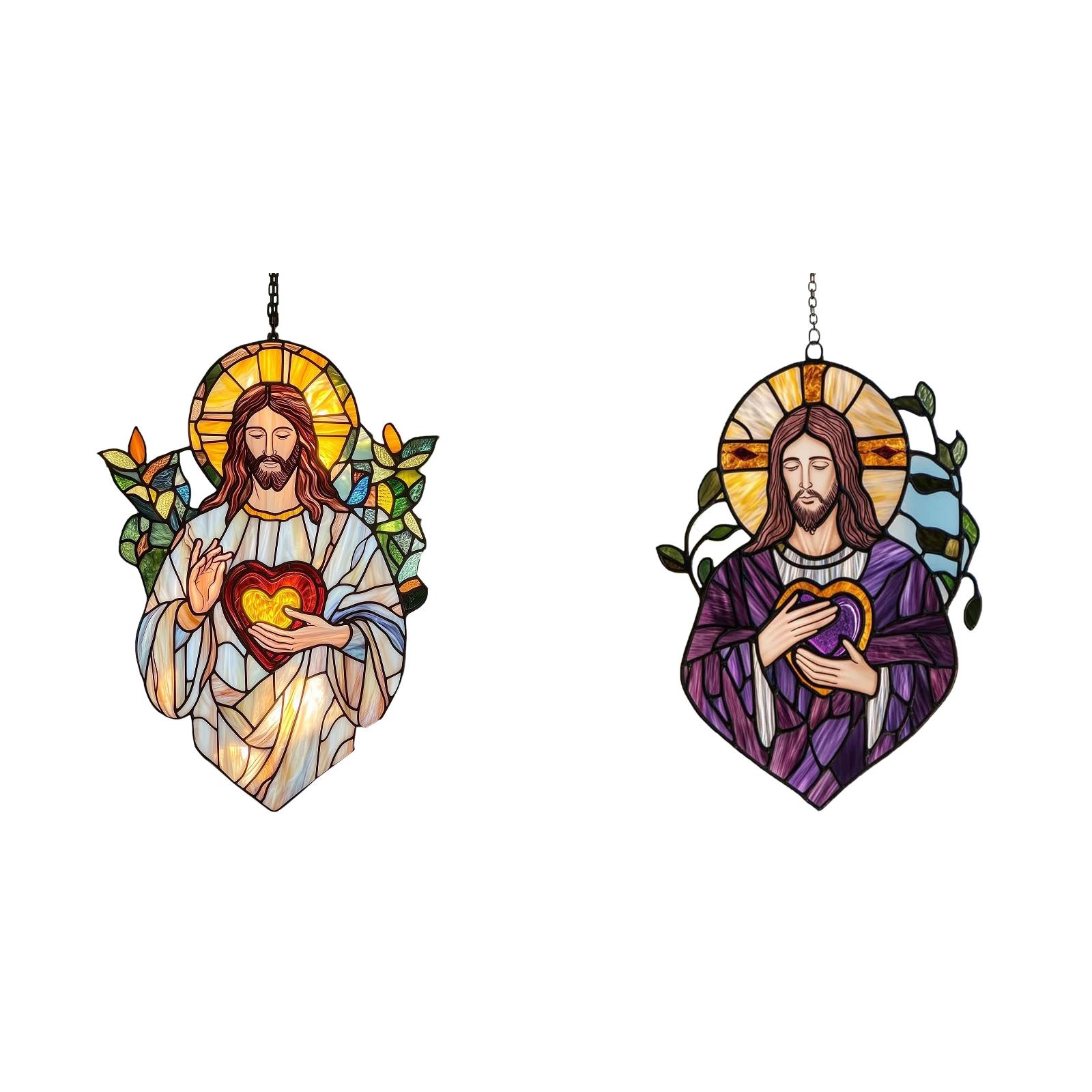 2 PC Christ Jesus Acrylic Sun Catcher,Stained Glass Window Hanging ...