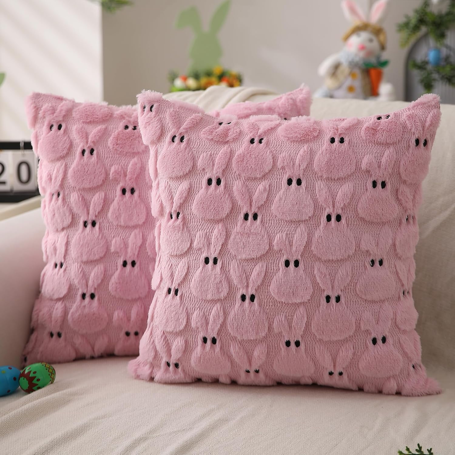 2 PC Easter 3D Bunny Pillow Covers 18x18 inch, Easter Decorations Pink ...