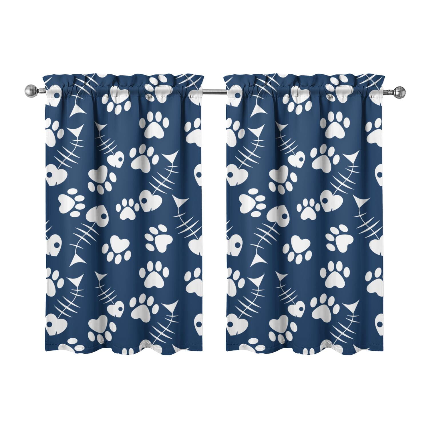 2 PC Funny Cat Pattern Tier Curtains - Pet Lovers Kitchen Window ...