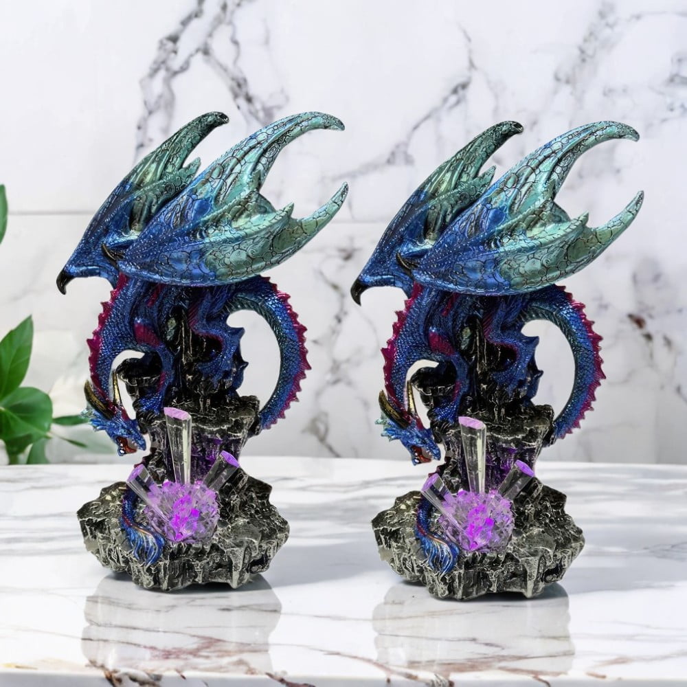 "2-PC Gift Set" 12.25"H Blue Dragon with LED Icicle Figurine Resin ...