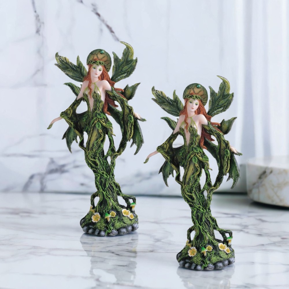 "2-PC Gift Set" 12"H Tree Fairy with Green Wings Figurine Resin Statue ...