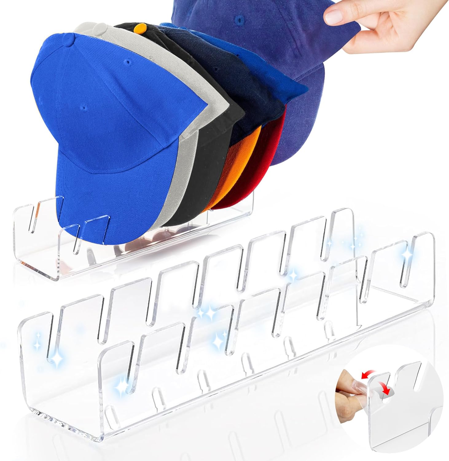 2 PC Hat Stand for Baseball Caps,Acrylic Hat Organizer Holds 14 ...