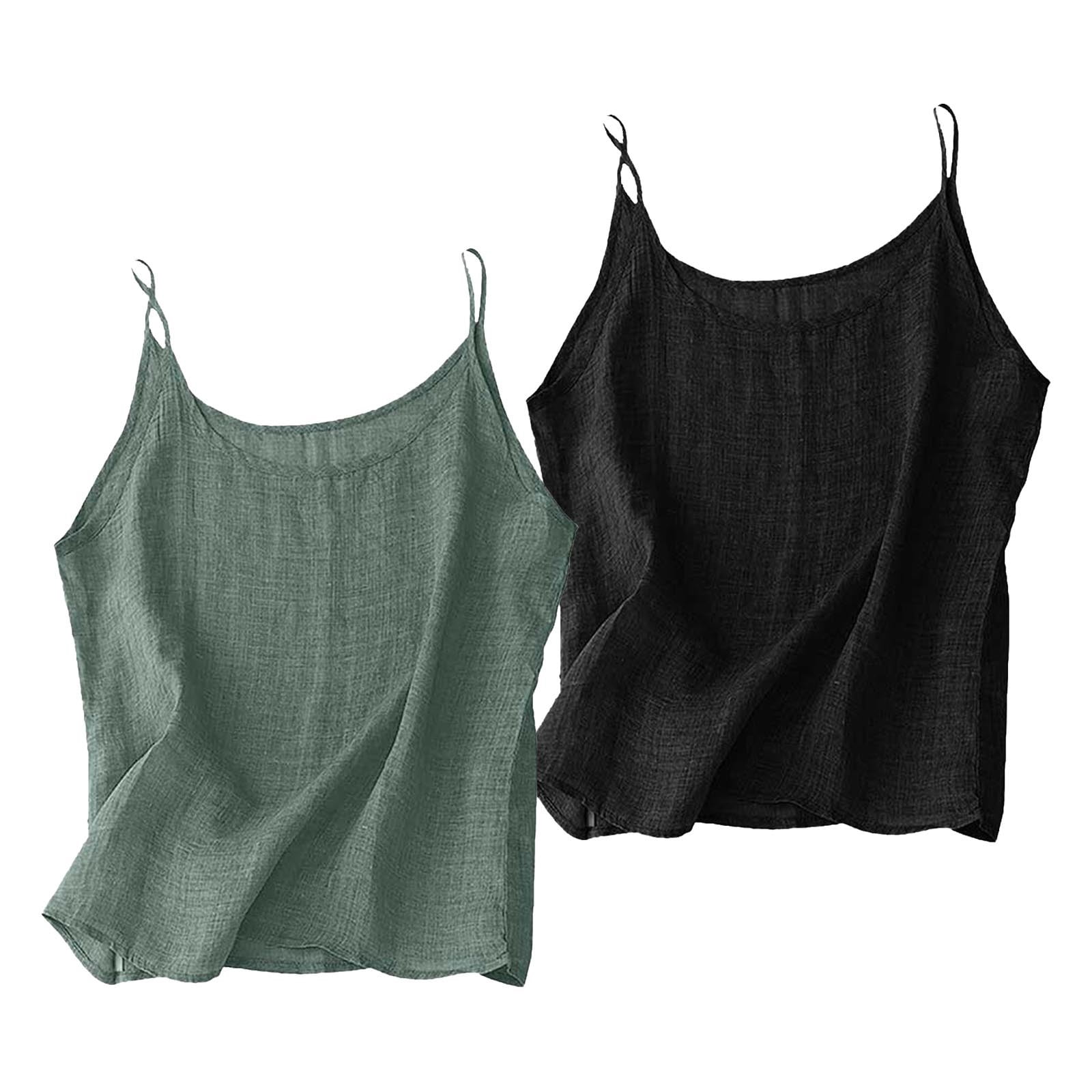 2 PC Loose Tank Tops for Women Cotton Linen Spaghetti Strap Loose Tank ...