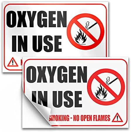 2 PC Oxygen in Use Sign - 4x6 Vinyl No Smoking No Open Flames Oxygen ...