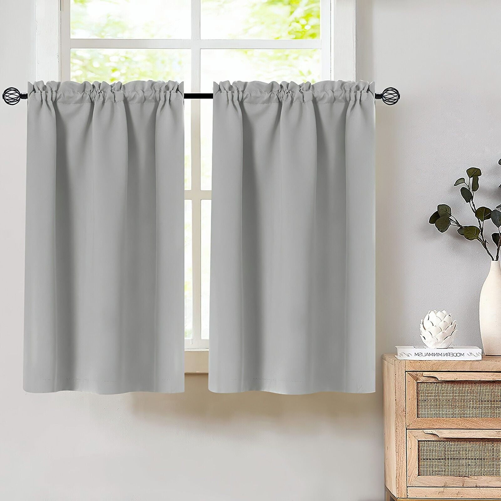 2 PC Privacy Blackout Cafe Tiers Curtains Short Curtain Panels Rod ...