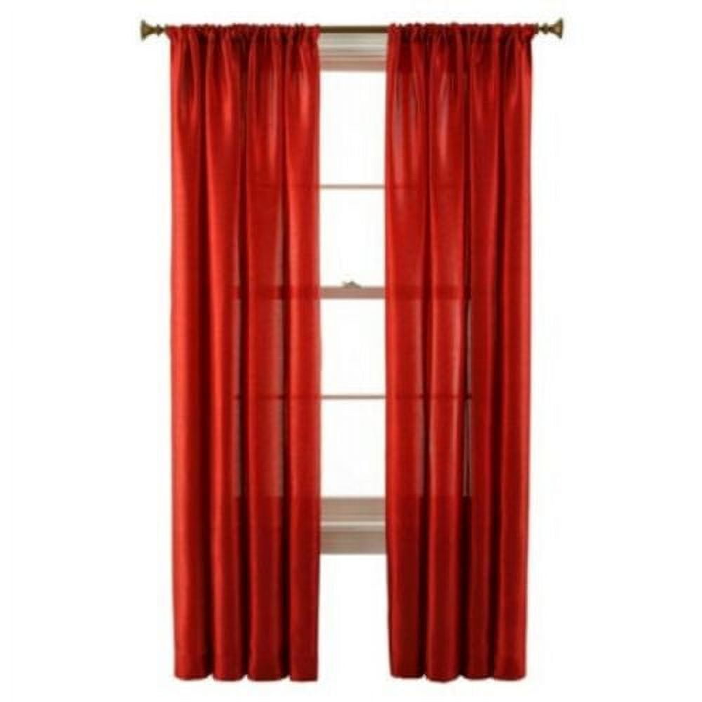 "MR2 Red Faux Silk Window Curtain – 2-Pc Set, Solid Semi-Sheer Panel ...