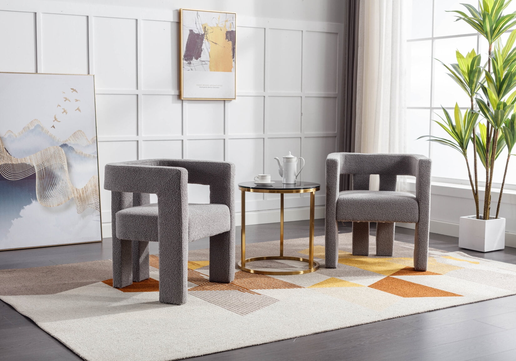 2 PC/ Set Modern Boucle Upholstered Accent Chair, Cozy Velvet Armchair ...
