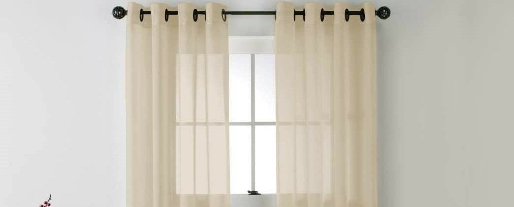 2-PC Set Ruby Ivory Cream Solid Sheer Panels Faux Silk with Grommets ...