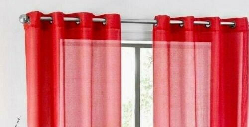 2-PC Set Ruby RED Solid Sheer Panels Faux Silk with Grommets Window ...