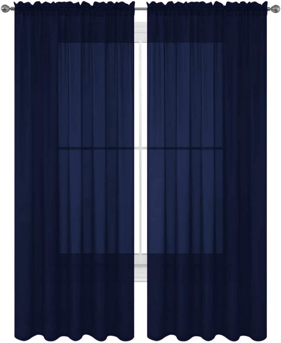 2 PC Solid Rod Pocket Sheer Window Curtain Treatment Drape Voile Panels ...