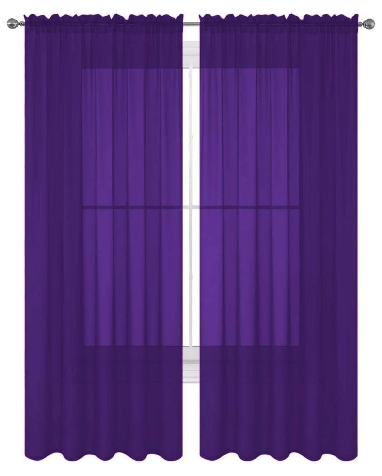 2 PC Solid Rod Pocket Sheer Window Curtain Treatment Drape Voile Panels ...