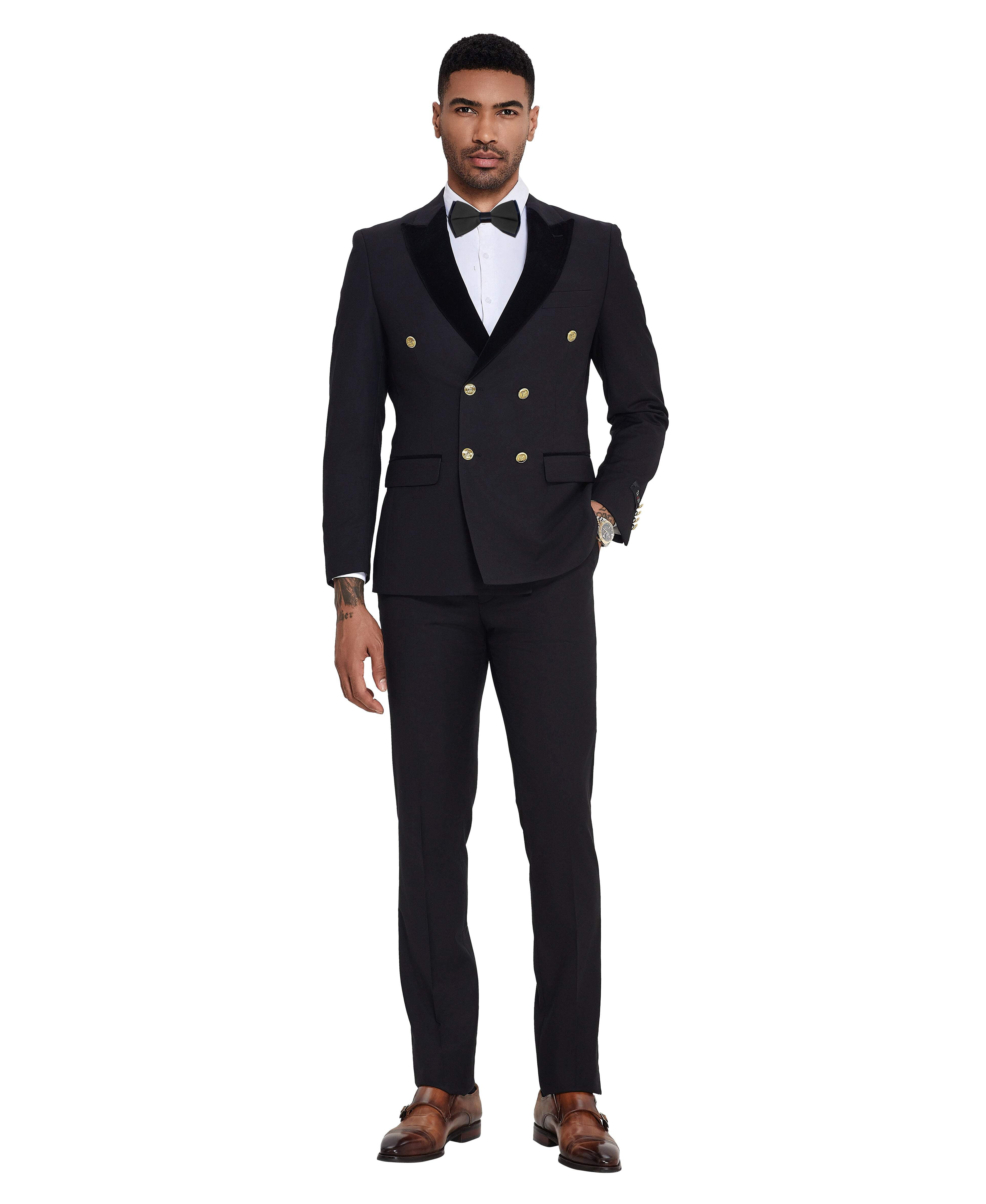 2 PC Solid Satin Peak Lapel Double Breasted Suit - Walmart.com