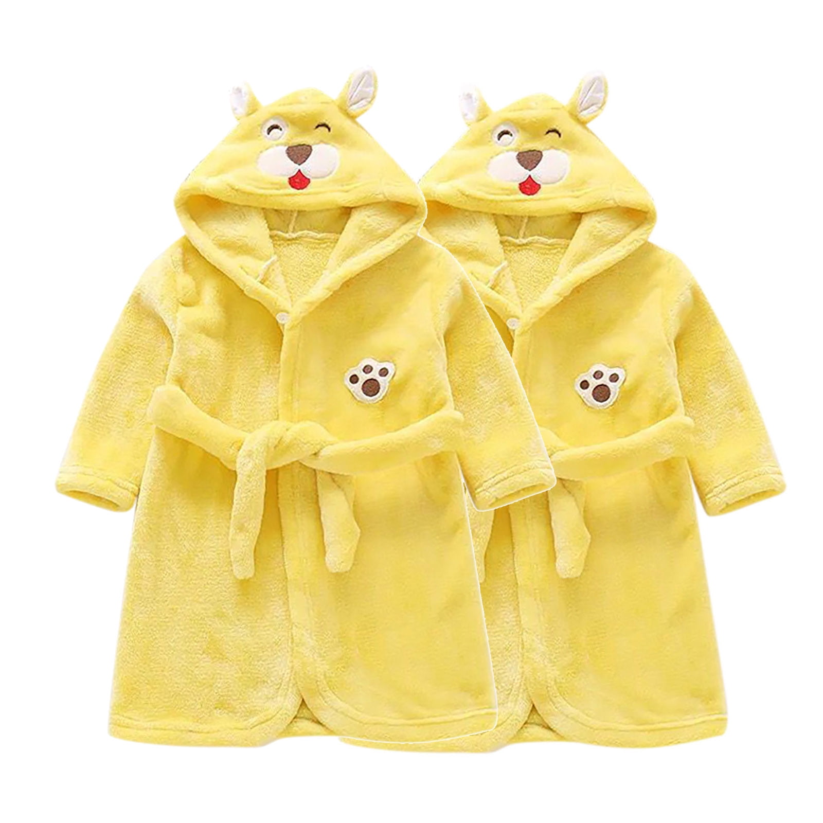 2 PC Toddler Robe Boys Girls Hooded Flannel Bathrobe Long Sleeve Soft ...
