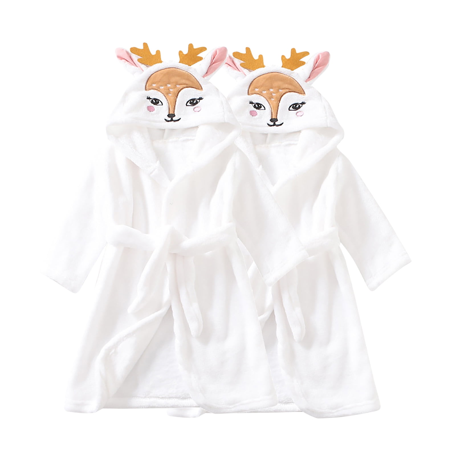 2 PC Toddler Robe Boys Girls Hooded Flannel Bathrobe Long Sleeve Soft ...