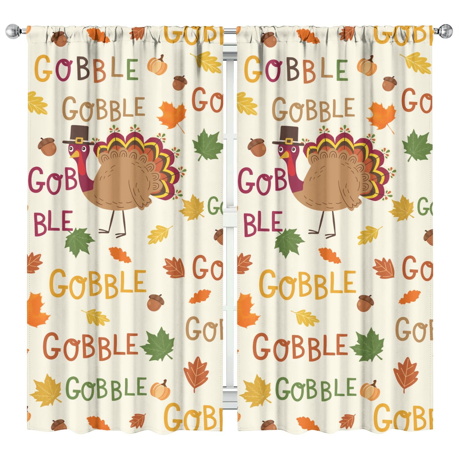 2 PC Window Panels Thanksgiving Theme Turkey Design Farmhouse Style ...