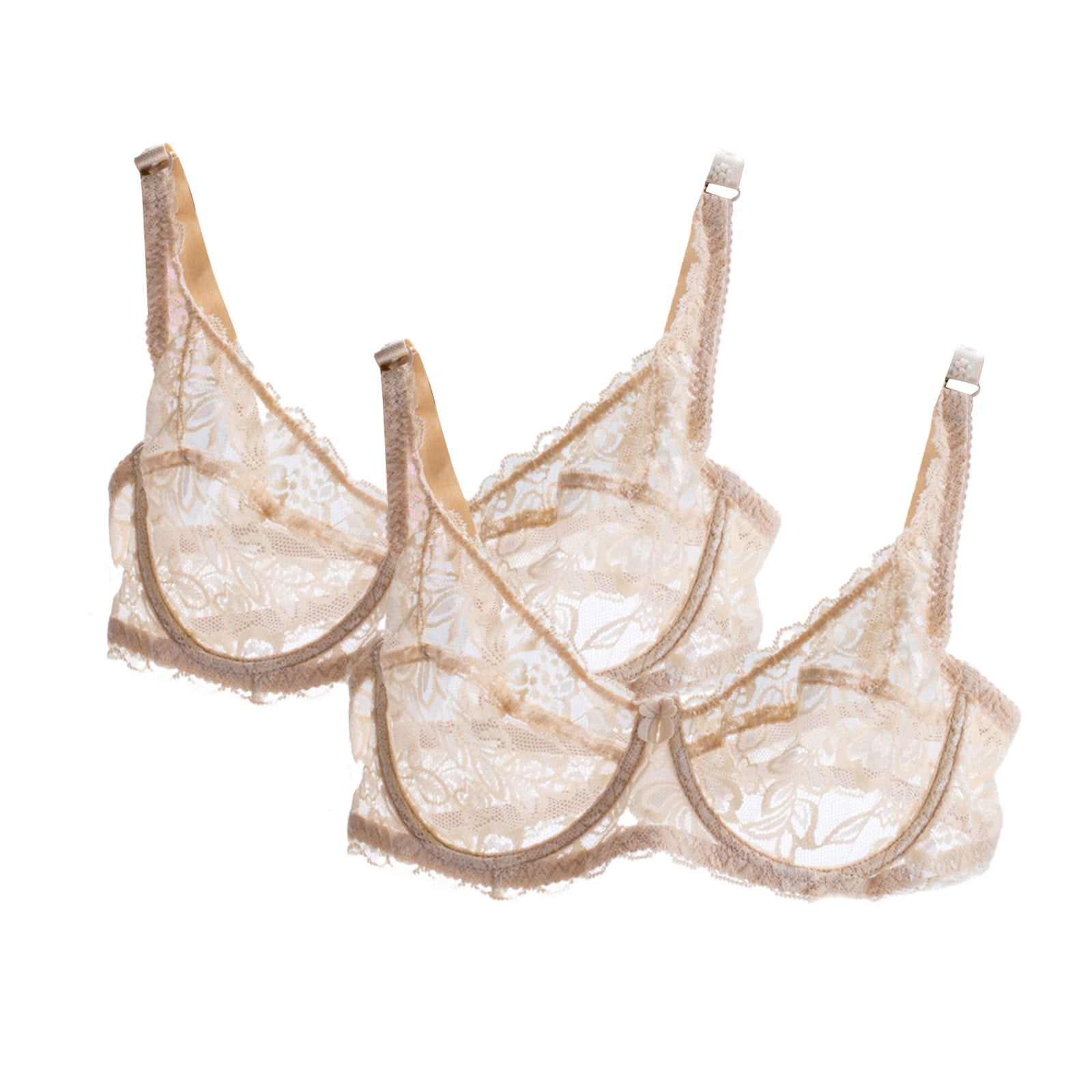 2 PC Women's Lace Bralette See Through Sexy Minimizer Bra Plus Size ...