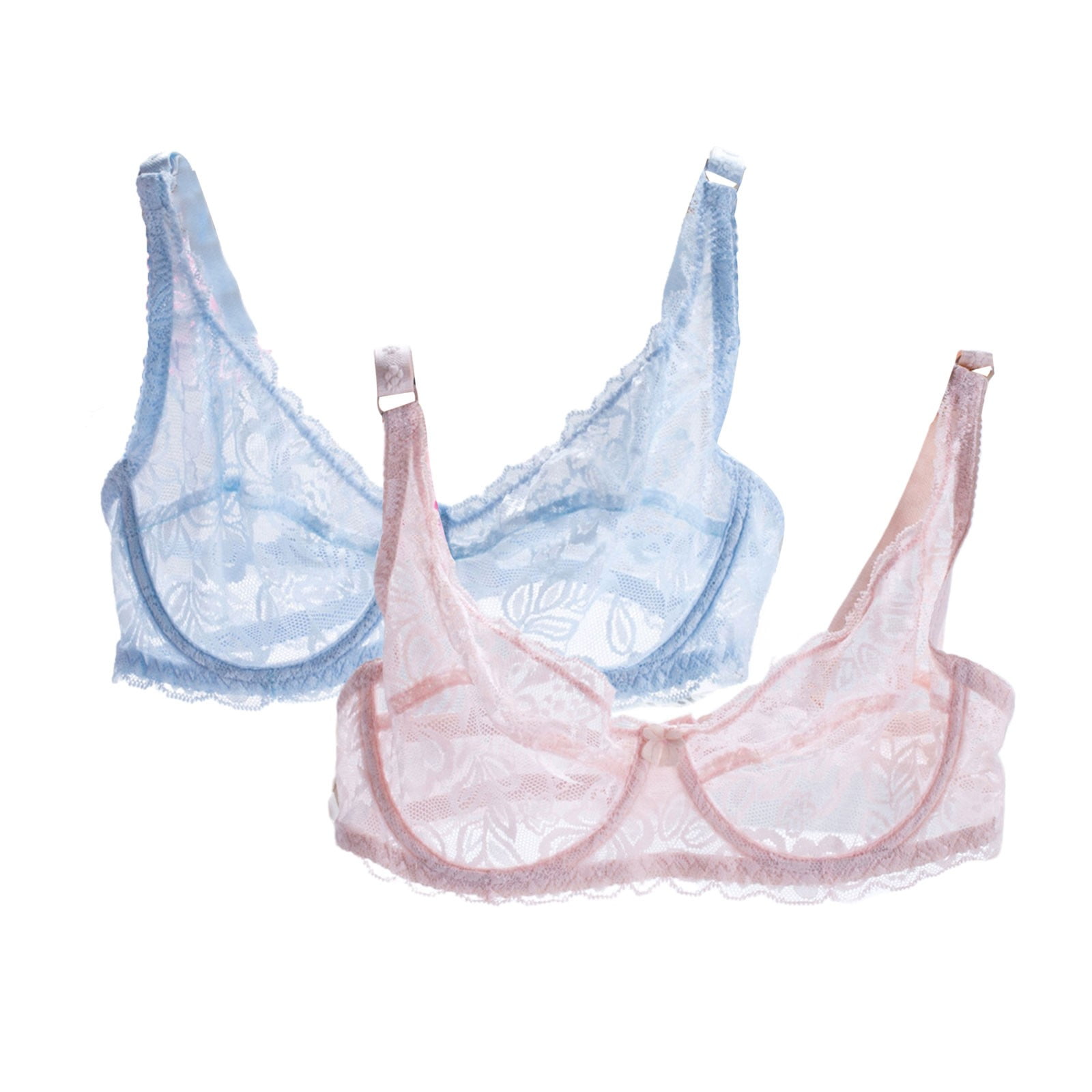 2 PC Women's Lace Bralette See Through Sexy Minimizer Bra Plus Size ...