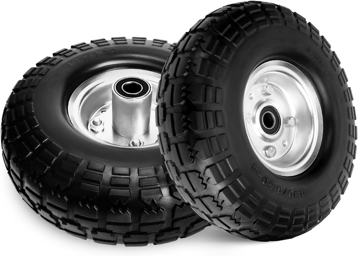 2 PCS 10" Solid Flat Free 4.10/3.50-4 Rubber Tires and Wheels ...