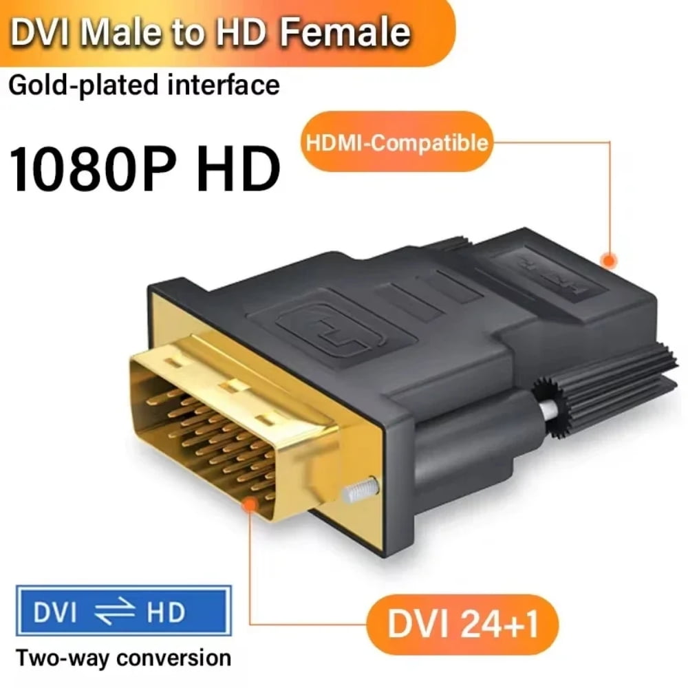 2 PCS 1080P DVI to HDMI-Compatible Cable Adapter DVI Male to Female Bi ...