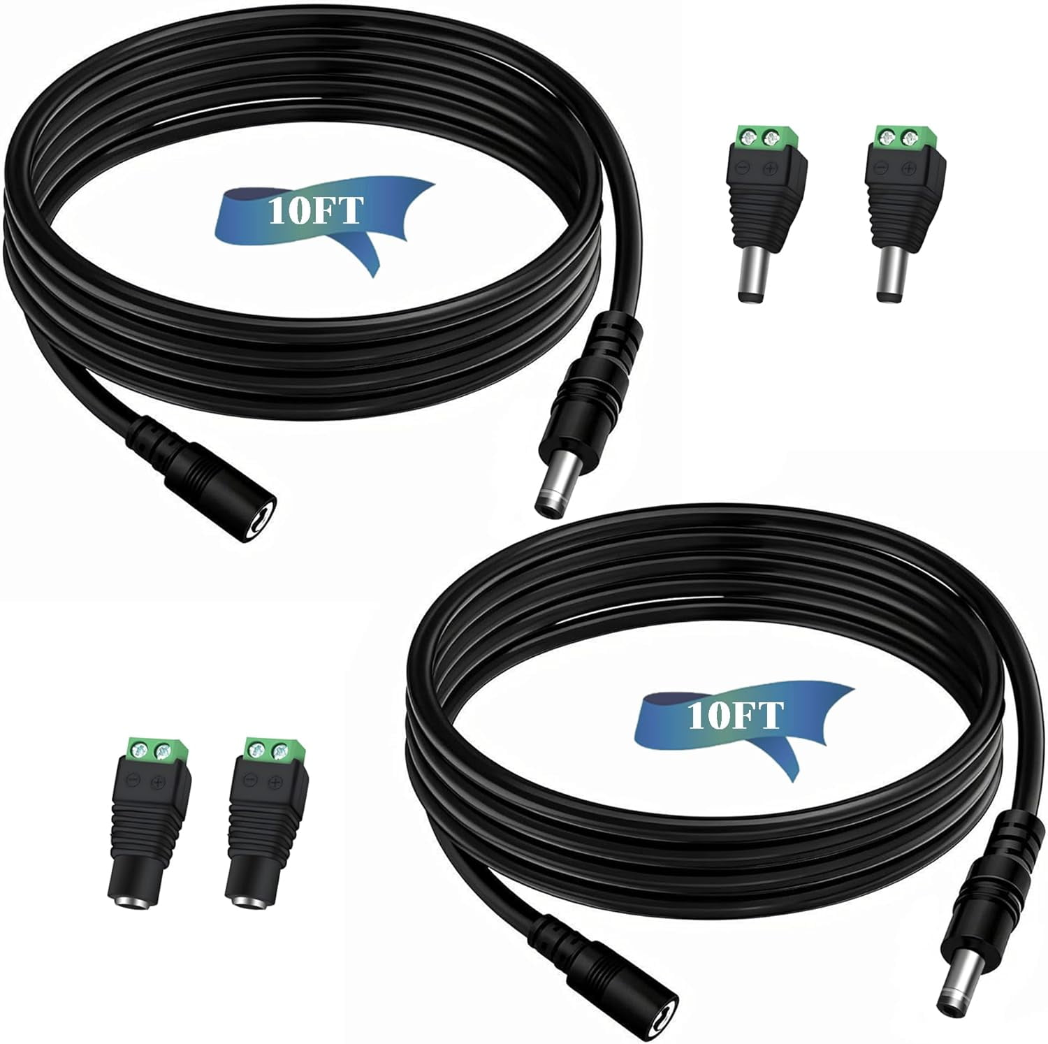 2 PCS 10FT (3M) Dc Power Extension Cable, 5.5mm x 2.1mm 12V Dc ...