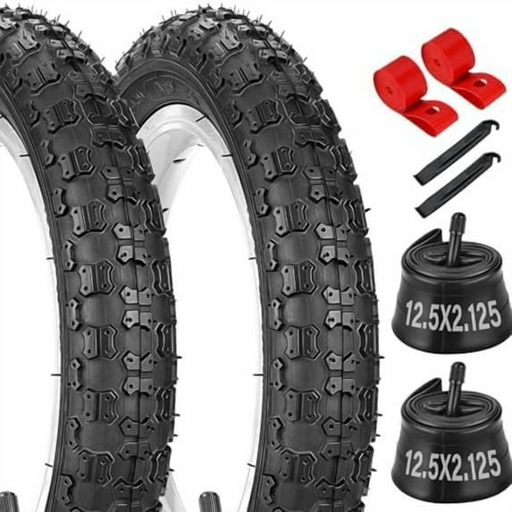 2-PCS 12"/12.5" Kids Bike Tire Set, 12/12.5x2.125 inch Folding Replacement Children Bicycle ...