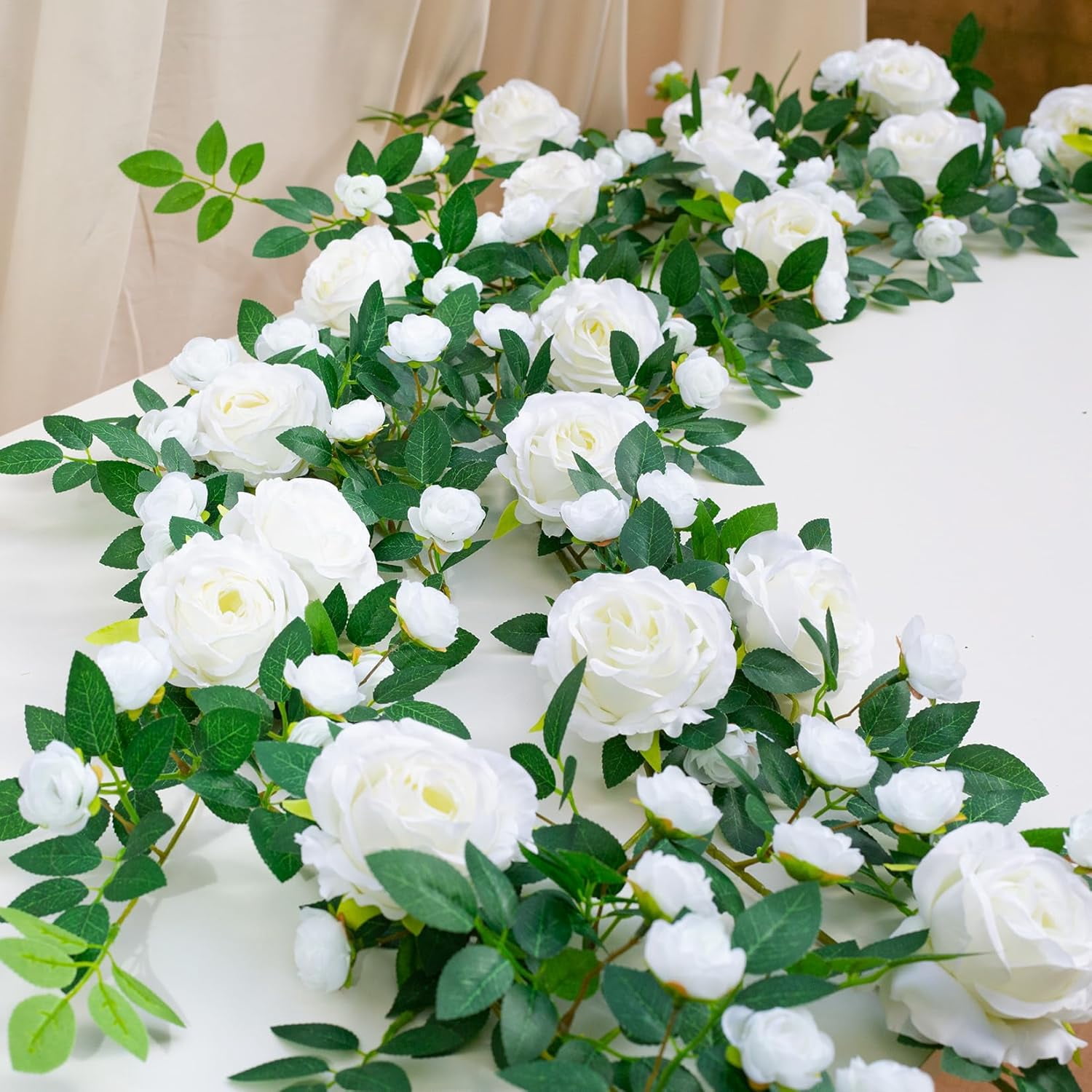 2 PCS 12FT Bendable Flower Garland, Artificial Rose Vine Hanging Floral ...