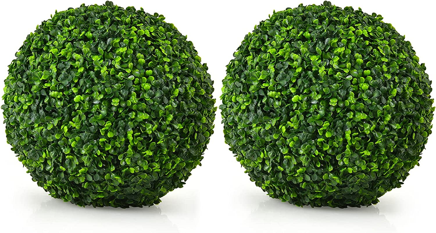 2 PCS 15.7 Inch Artificial Plant Topiary Ball, Round Faux Boxwood Balls ...