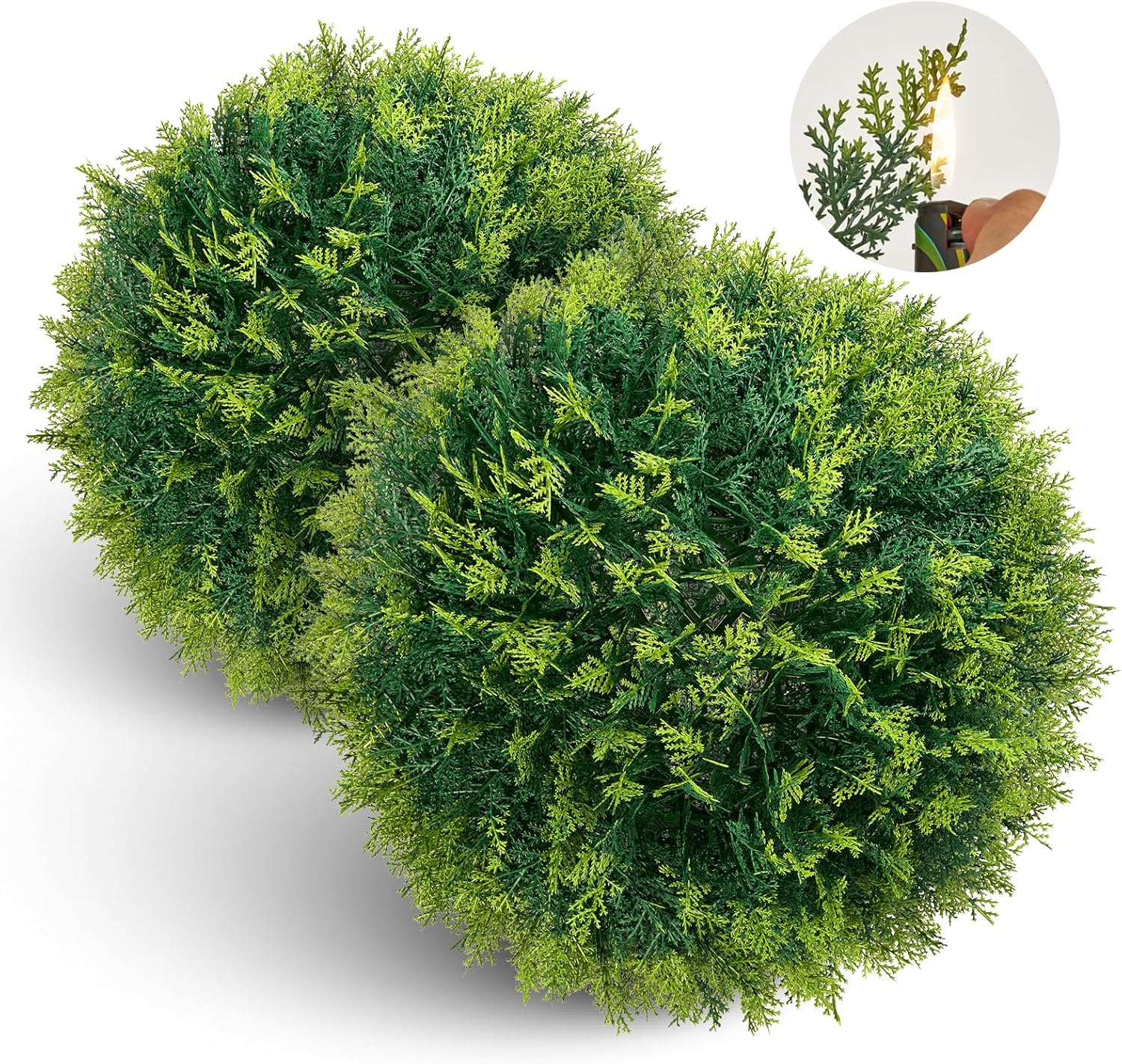2 PCS 15" Artificial Plant Topiary Ball, Cypress Faux Balls with LED ...